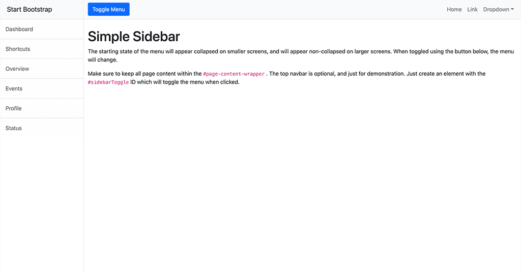 Bootstrap sidebar/sidenav - AppStudio